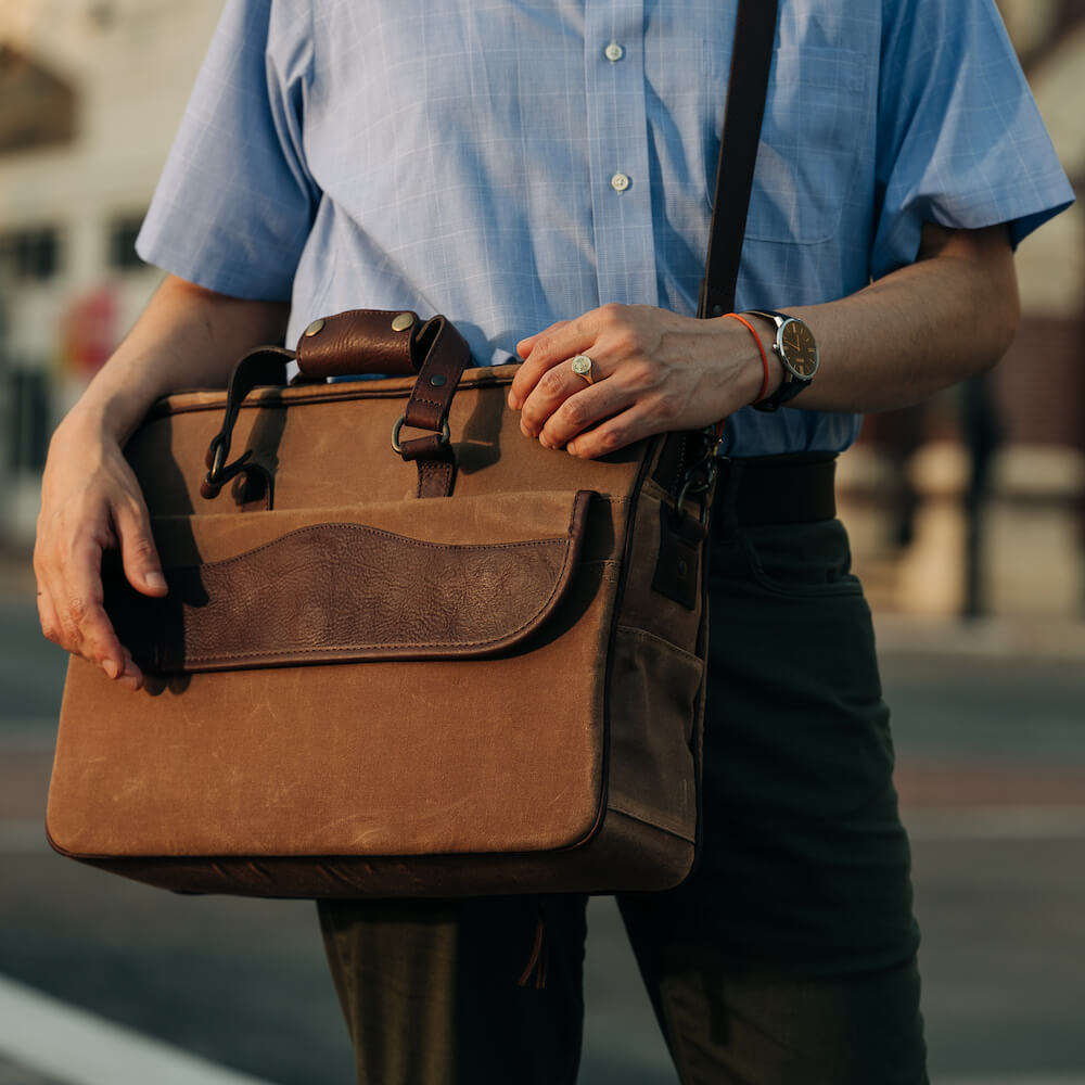 Campaign Waxed Canvas Briefcase | Mission Mercantile